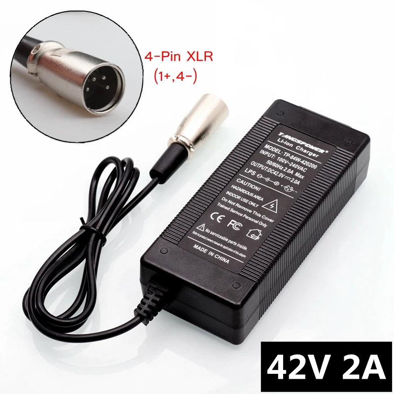 42v 2a 전기 자전거 리튬 배터리 충전기 36v 리튬 이온 배터리 팩 전자 자전거 충전기 4 핀 Xlr 커넥터충전기