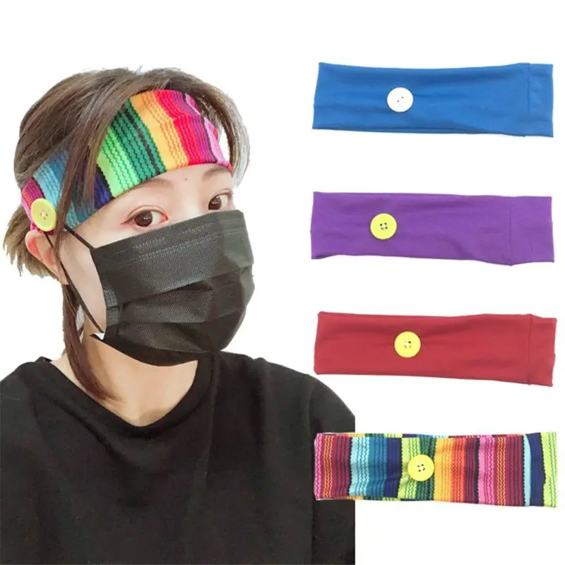 Colorful Rainbow Headband With Button Face Mask Holder - Queerks™