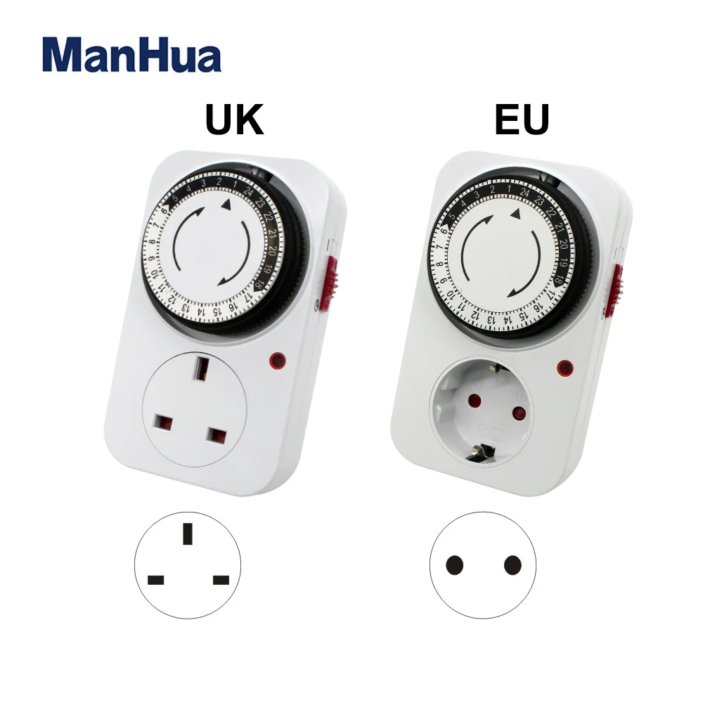 Manhua 24 Hour Programmable Mechanical Timer Switch Universal Socket ...