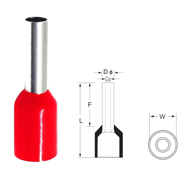100Db E0508 Piros Tubular Pre -Szigetelt Terminálok Hideg Préselt – FIXO.hu