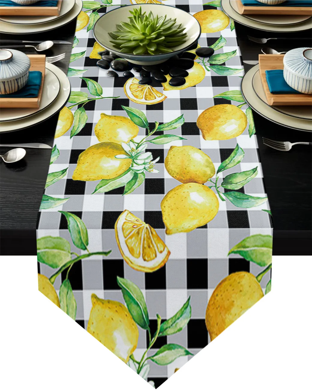 Watercolor Lemon Plaid Background Table Runner Wedding Decoration ...