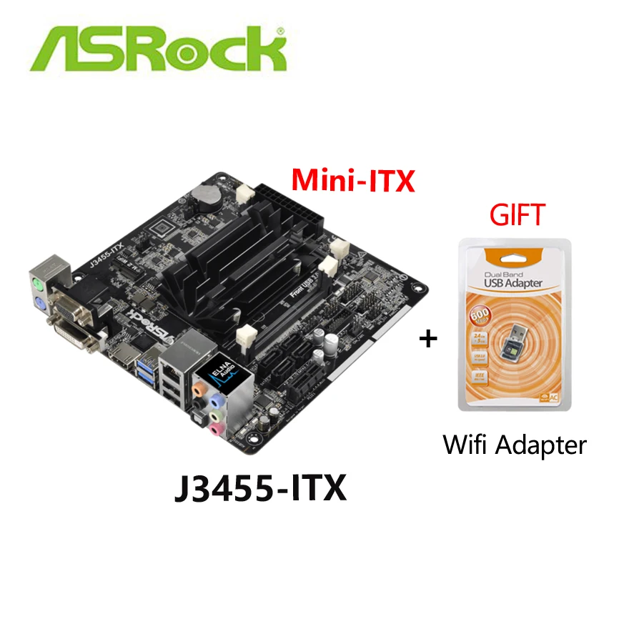 ASROCK J3455 ITX 미니 ITX J3455 낮은 전력 소비 마더 보드 데스크탑 보드 메인 보드 무료 와이파이 어댑터|마더보드| - AliExpress