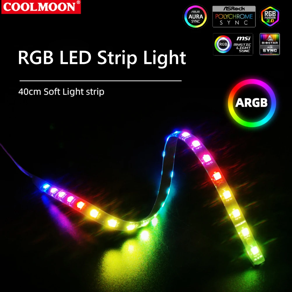 COOLMOON CM LS40 5V 냉각기를위한 ARGB PC 케이스 LED 라이트 바 SATA 3PIN 데스크탑 컴퓨터 램프 ...