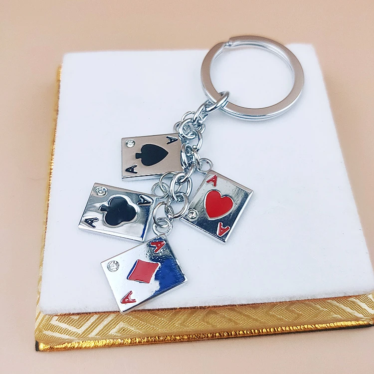 Playing Cards Key Ring Metal Car Key Chain New Fashion Square Heart ...