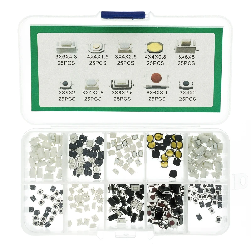 250Pcs 10 Value Tactile Push Button Switch Micro Switch for MP3 MP4 LCD ...