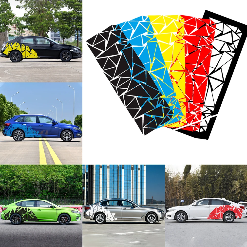 200x60cm Matte Black Triangles Car Side Sticker Camouflage Vinyl Decal ...