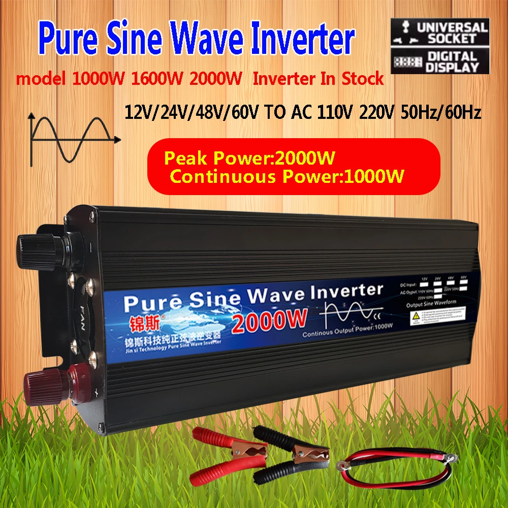 Inversor de onda senoidal pura, dc 12v 24v ac 220v 110v 60hz 1000w 1600w 2000w, conversor de ...