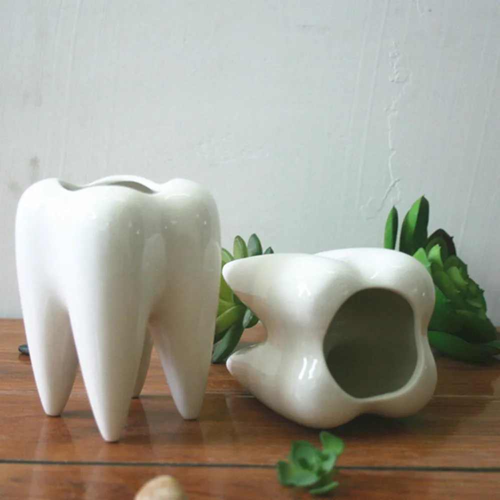 White Ceramic Fleshy Small Flowerpot Tooth Shape Table Plant Pot ...