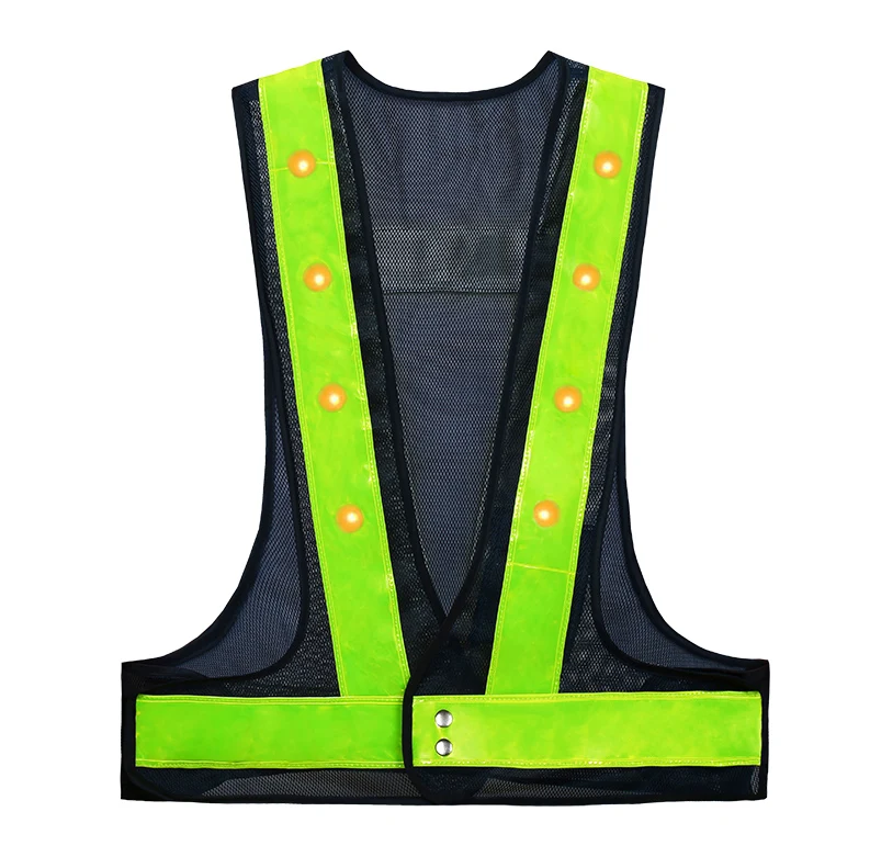 High Vis Led Safety Vest Fluorescent Yellow Orange Black Gilet Safety ...