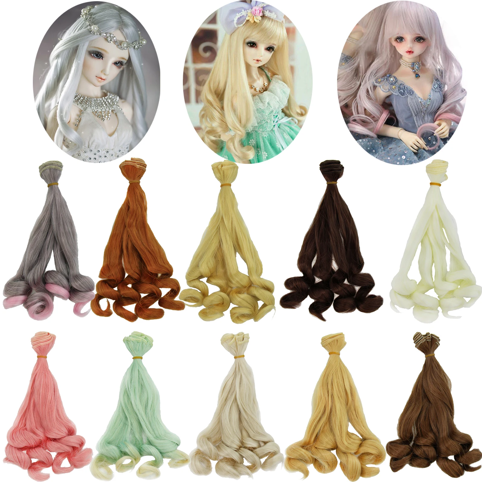 1PCS-20CM-100CM-Handmade-Doll-Wigs-for-Dolls-Synthetic-BJD-Curly-Hair ...