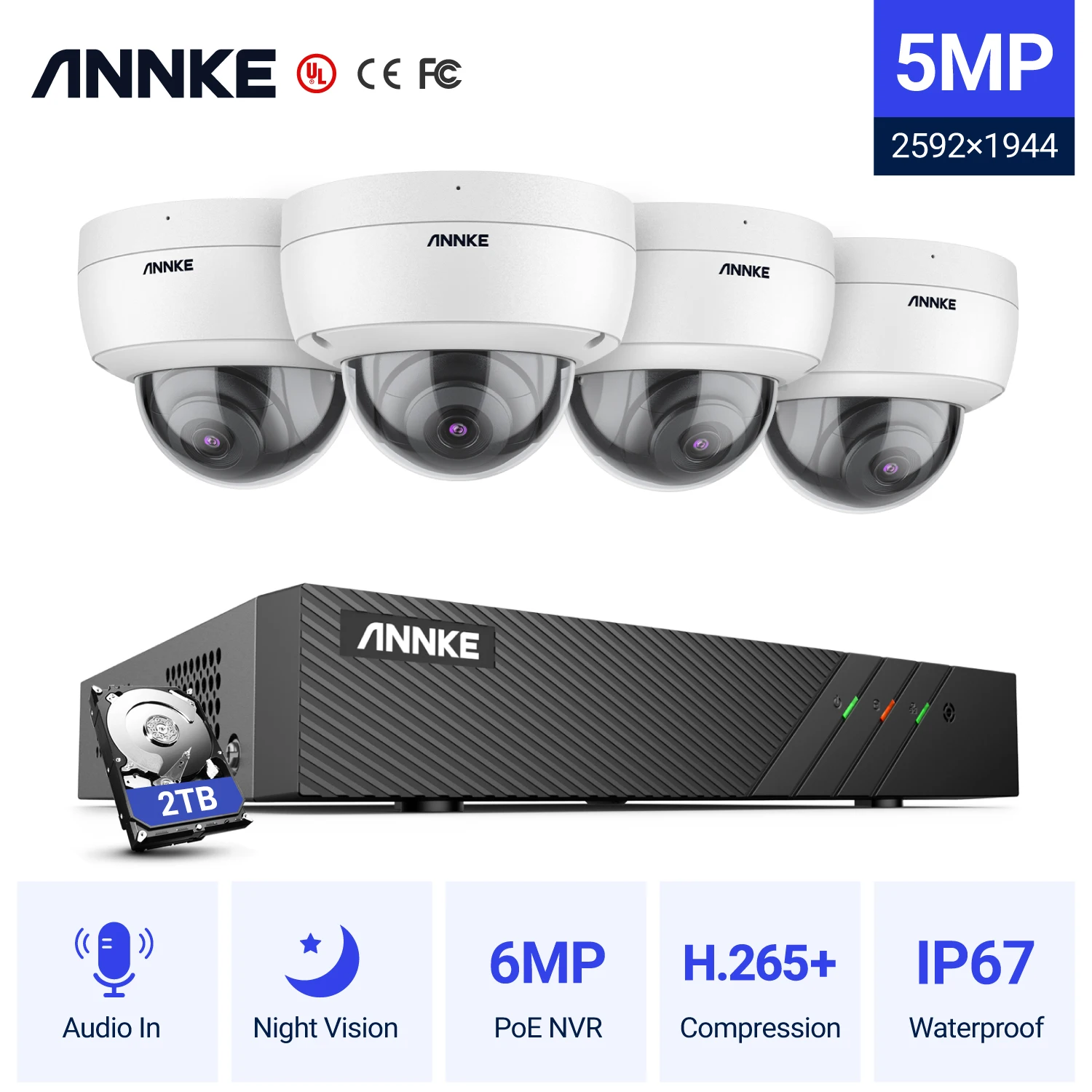 ANNKE-5MP-PoE-IP-Security-Camera-System-4pcs-Dome-Cameras-6MP-NVR-Night ...