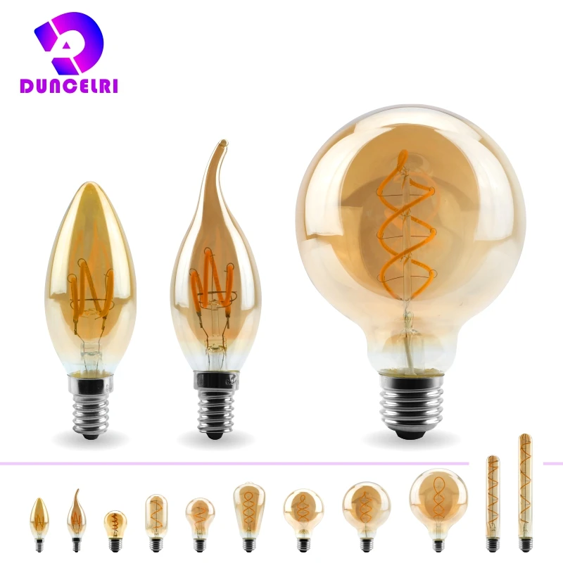 Retro LED Spiral Filament Light Bulb E14 E27 4W Warm Yellow 220V C35 ...