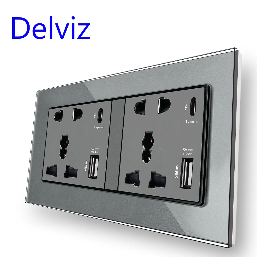 Delviz enchufe de pared USB tipo C, panel de cristal, puerto de ...