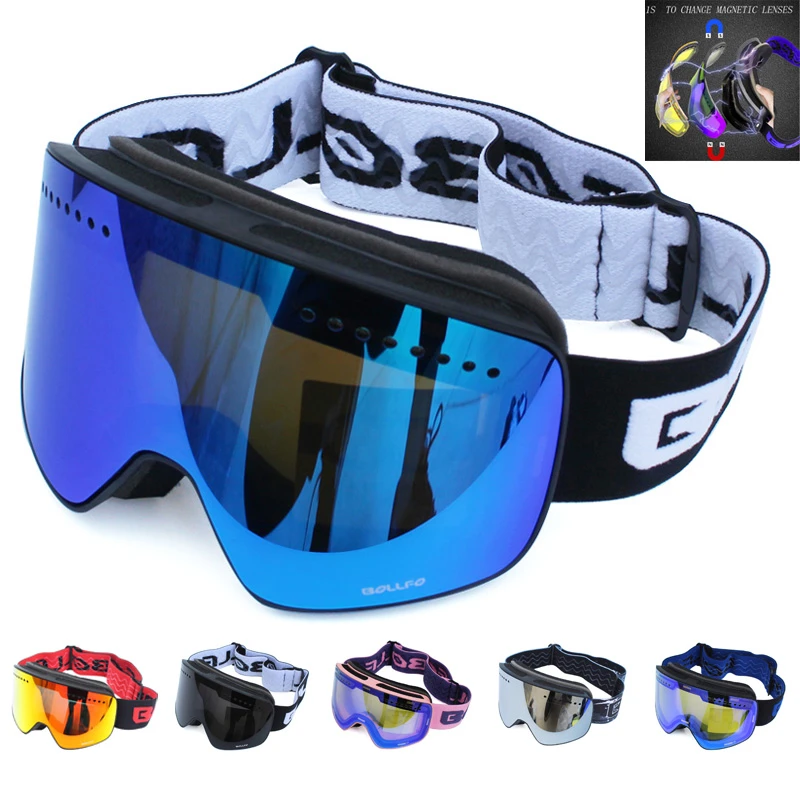 Magnetic Ski Goggles Double Layer Polarized Lens Skiing Anti-fog Uv400 ...