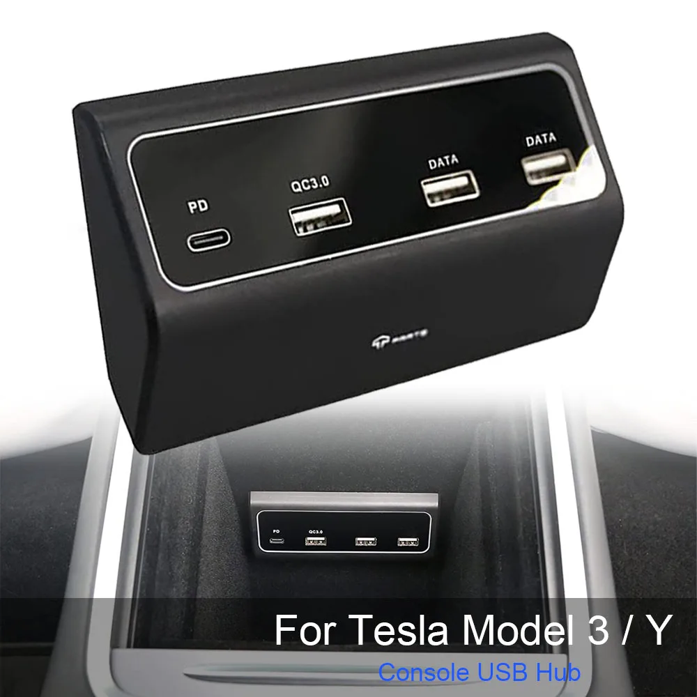 Console USB Hub For Tesla Model 3 Y 2021 Dual Type C Ports PD Fast ...