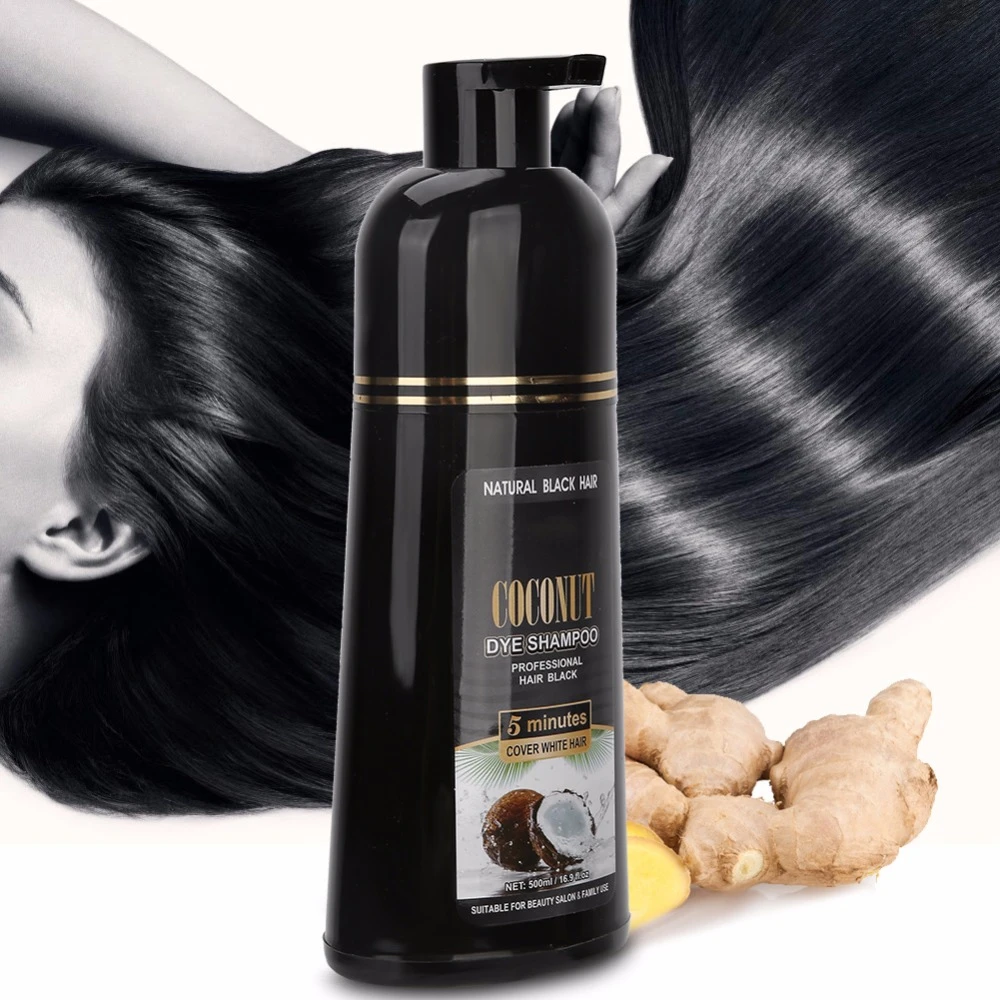 500ml Coconut Ginger Shampoo Fast Black Hair Dye Coloring Nourishing ...