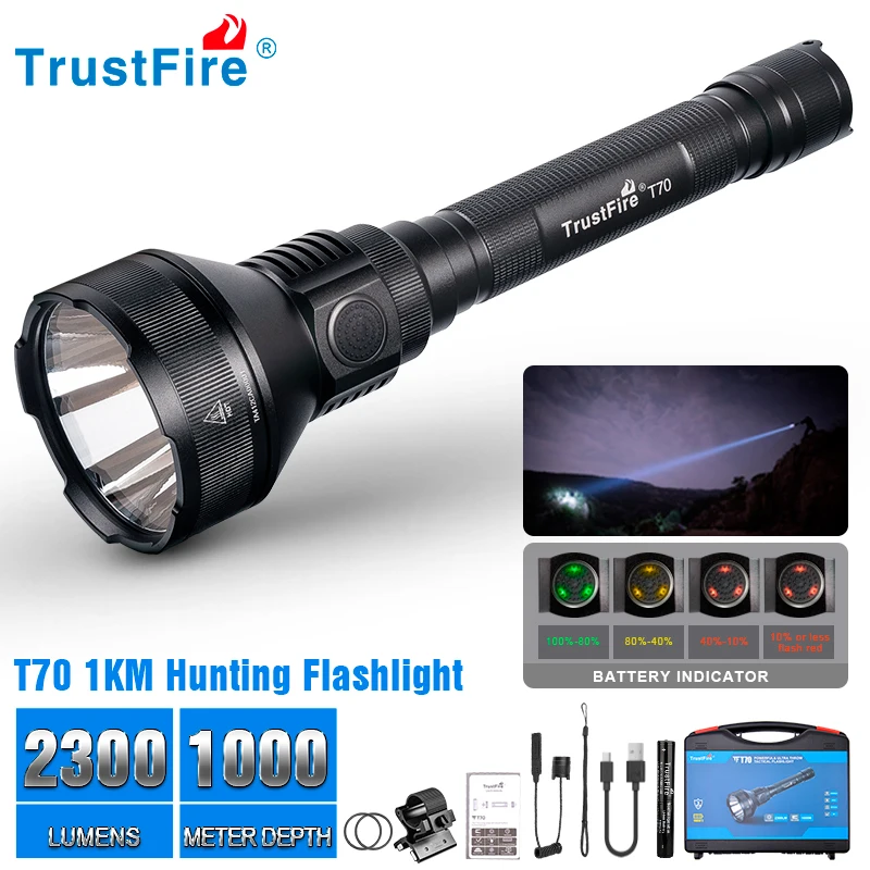 Trustfire t70 poderosa lanterna para caça 1000 metro de longo alcance ...