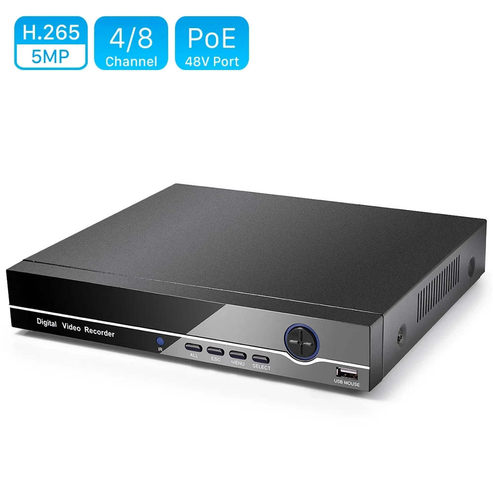H.265 H.264 4CH 8CH CCTV NVR 48V PoE NVR 4*5MP/ 8*4MP Surveillance ...