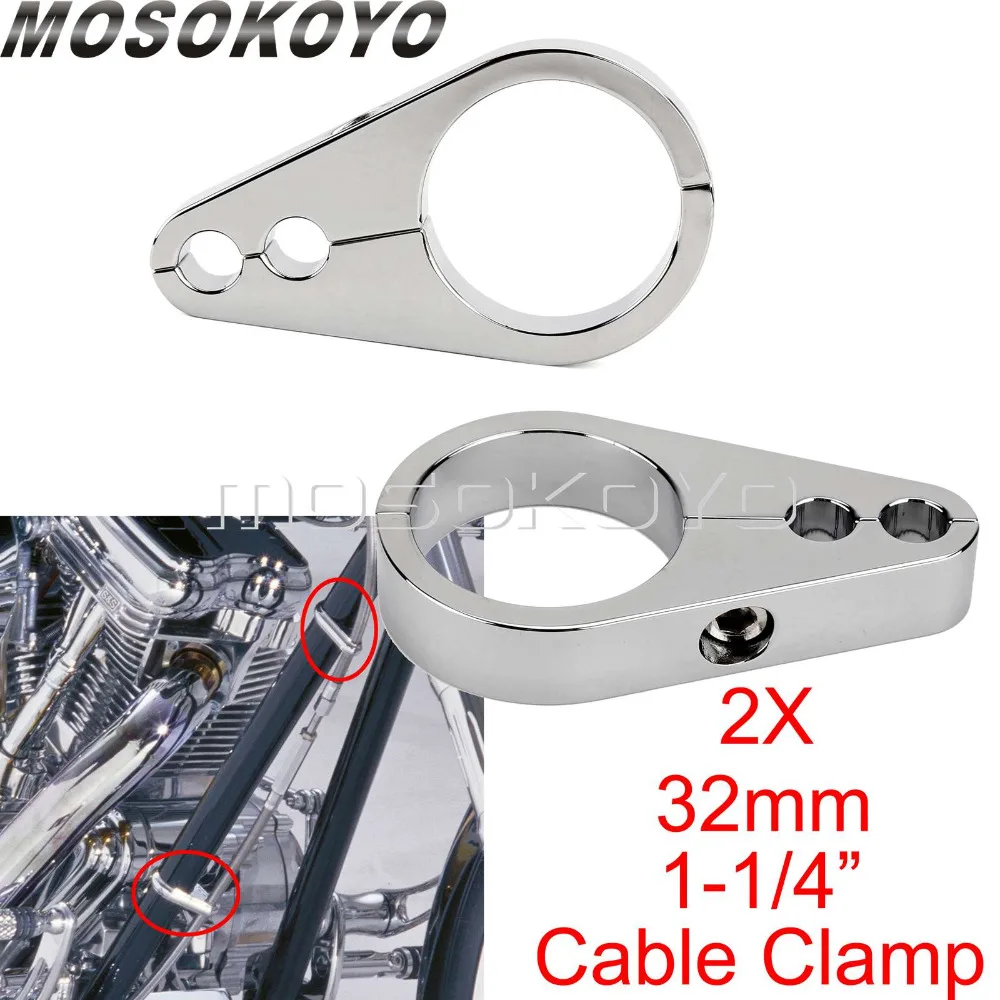 2X-Chrome-Motorcycle-32mm-Brake-Cable-Clamp-1-1-4-Dual-Throttle-Wiring ...