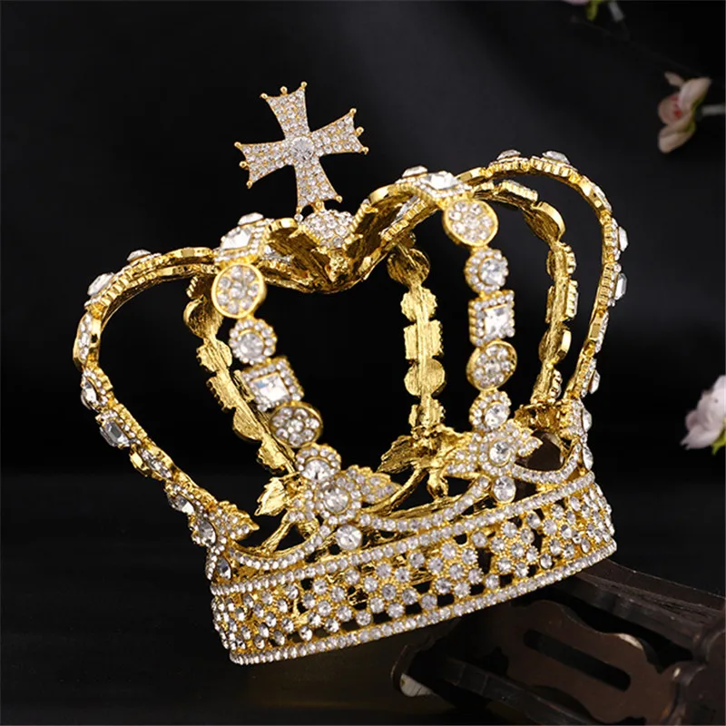 Male-Cross-Crown-Baroque-Bridal-Wedding-Crown-Royal-Queen-King-Tiara ...