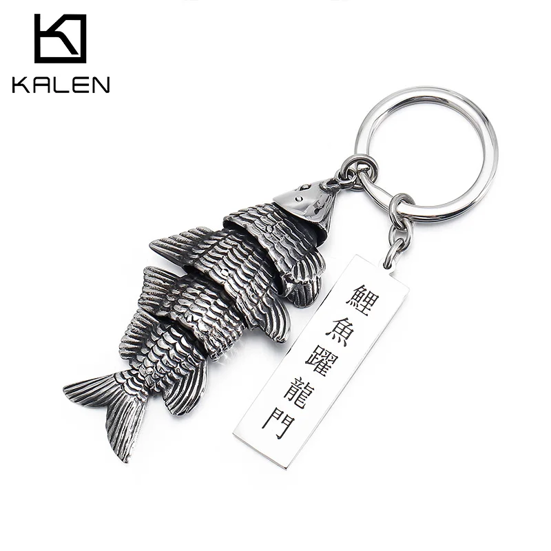 KALEN Lucky Fish Carp Charm Key Chain Men Women Stainless Steel Dog Tag ...