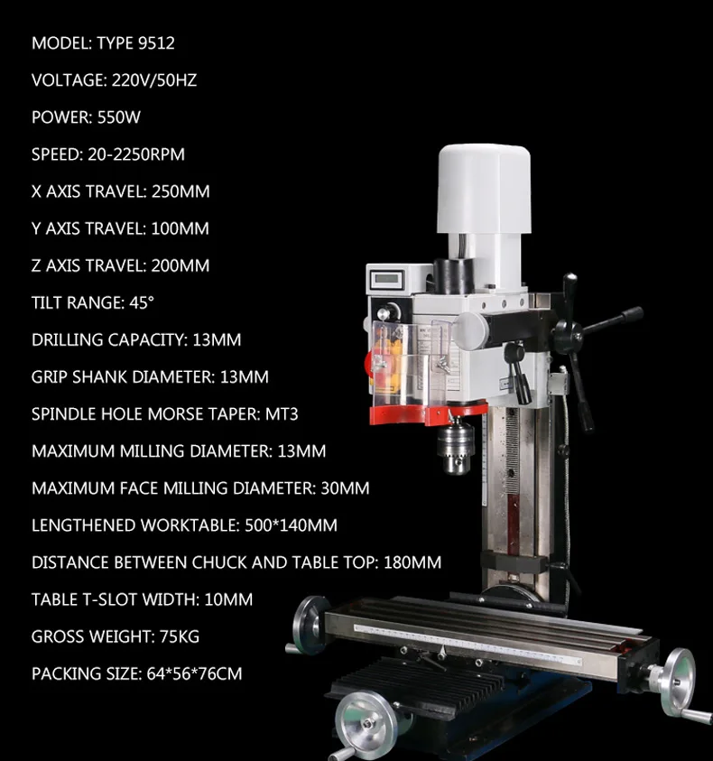 Buy New 550w Mill/Drill Milling And Drilling Integrated Machine Brushless Motor Desktop Bench ...