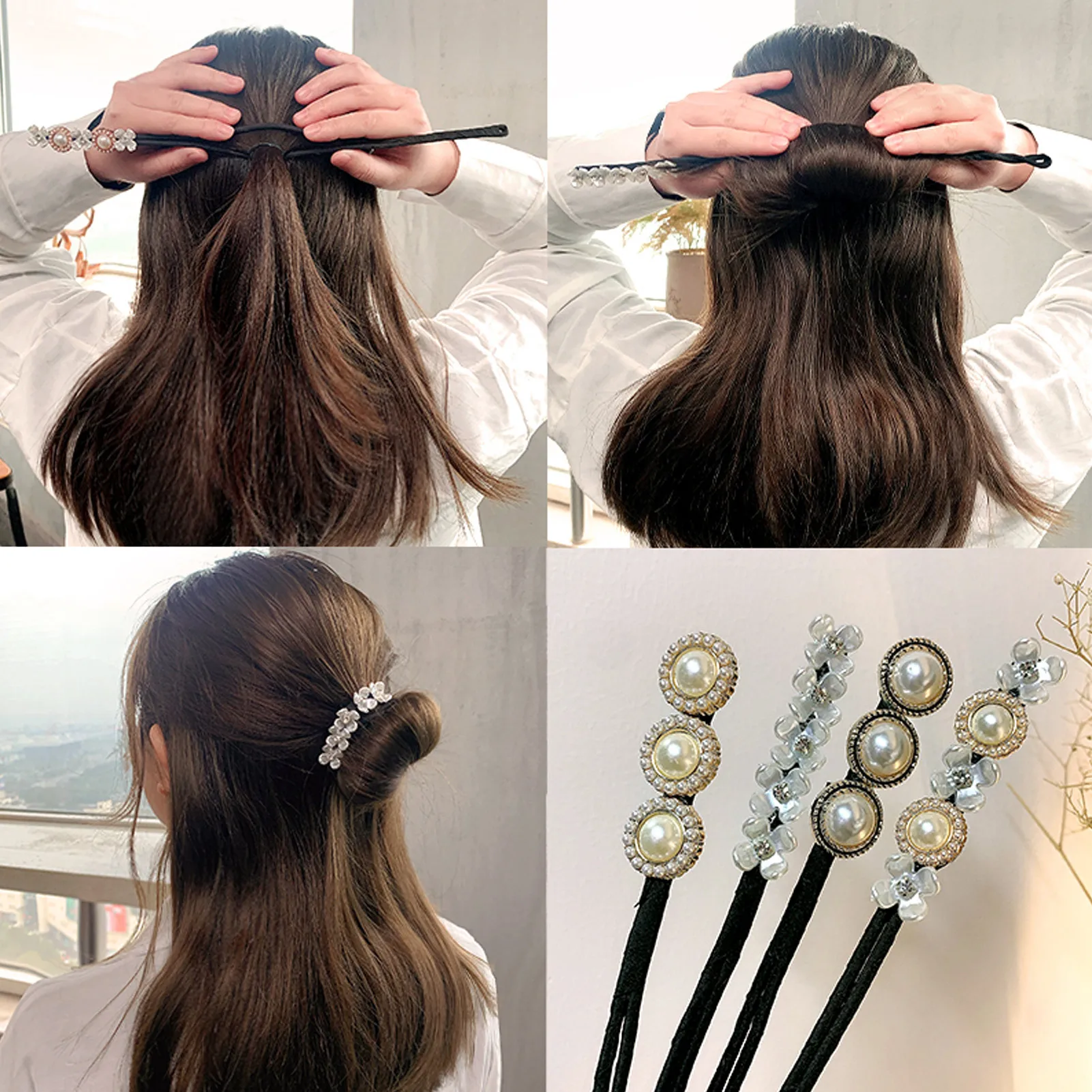 진주 헤어 번 메이커 도구 소녀 플라워 밴드 헤어스타일 도넛 헤어 액세서리 브레이더 트위스트 모자 여성용 헤어스타일 1