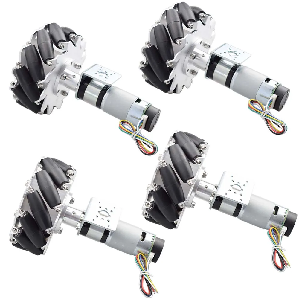 40KG Load Metal 100mm Mecanum Wheel with 4pcs 24V Encoder DC Motor for ...
