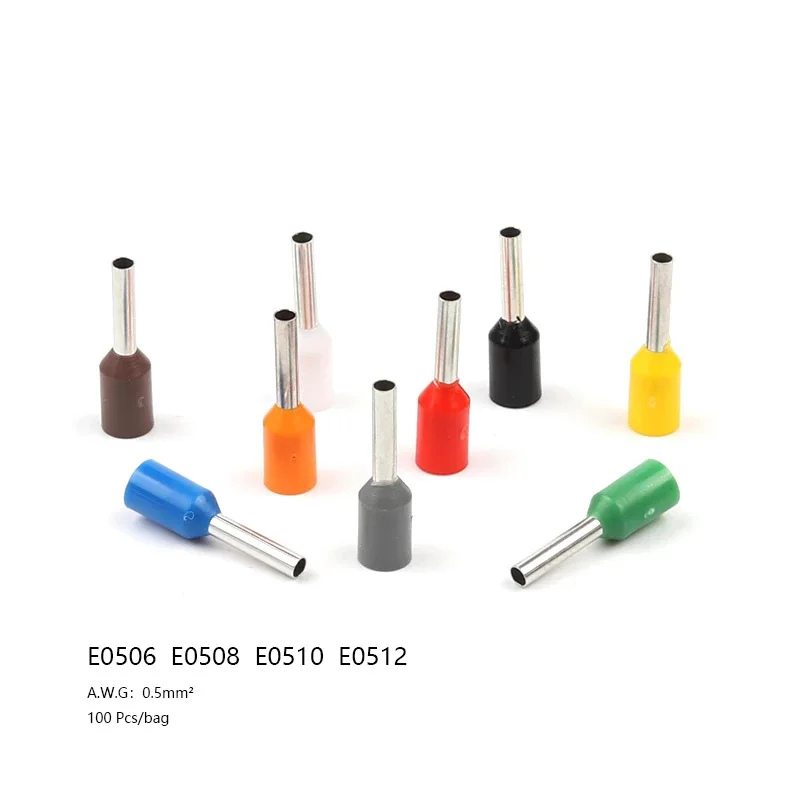 100pcs/pack E0506 E0508 E0510 E0512 Insulated Ferrules Terminal Block ...