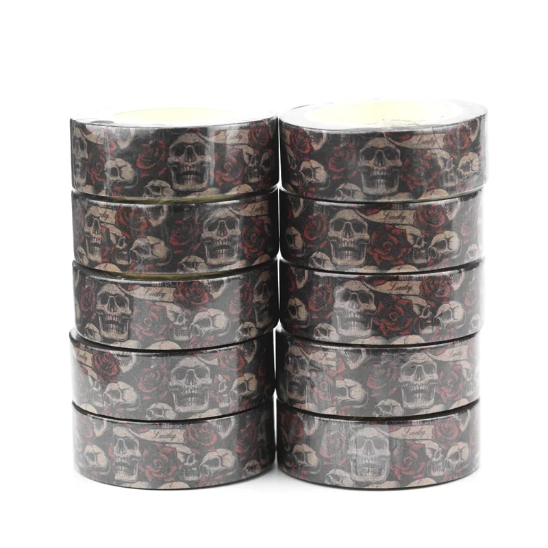 NEW-10pcs-Lot-Decorative-Halloween-Vintage-Skulls-and-Red-Roses-Washi ...