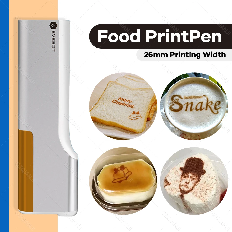 Evebot Printpen 커피 음식 휴대용 미니 프린터 문신 점착기 코팅 고정 다채로운 잉크 카트리지 Diy 인쇄 프린터