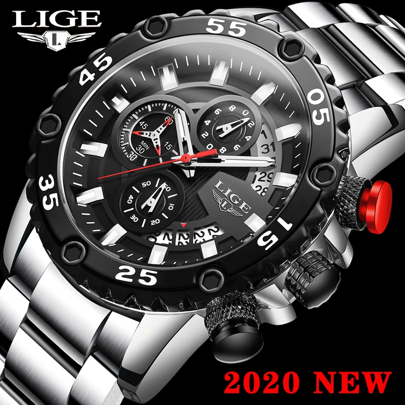 2020 Sports Watches Men's Luxury Brand LIGE Stainless Steel Quartz ...