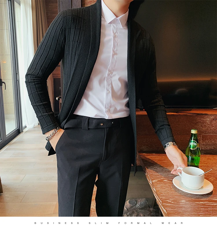 Gilet-cardigan,Cardigan à manches longues et col rabattu pour Homme ...