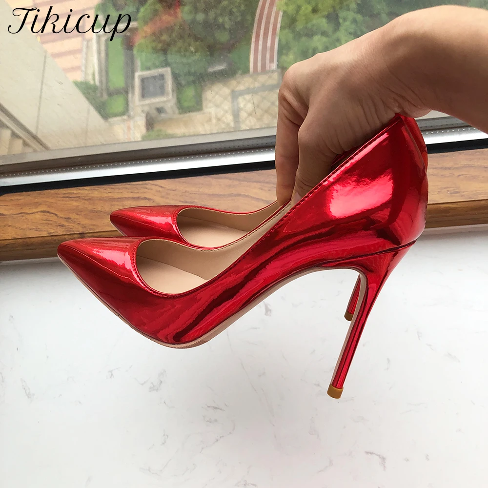 Tikicup Glossy Red Women Pointy Toe High Heel Wedding Bridal Shoes ...