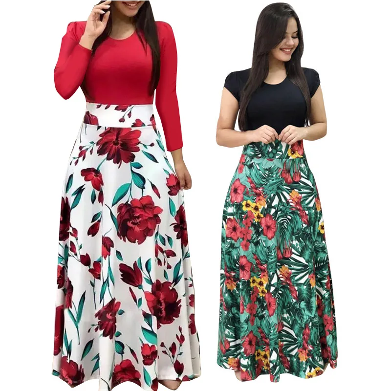 Hot Sales Plus Size Women Autumn Dress 2020 Patchwork Vintage Floral ...