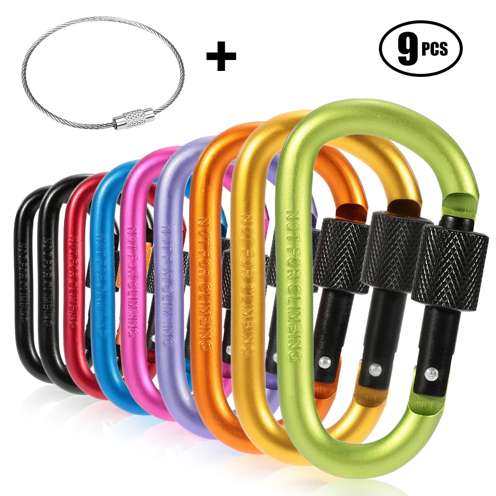 9 Pack Aluminum Alloy D ring Locking Carabiner Clip Keychain Set with ...