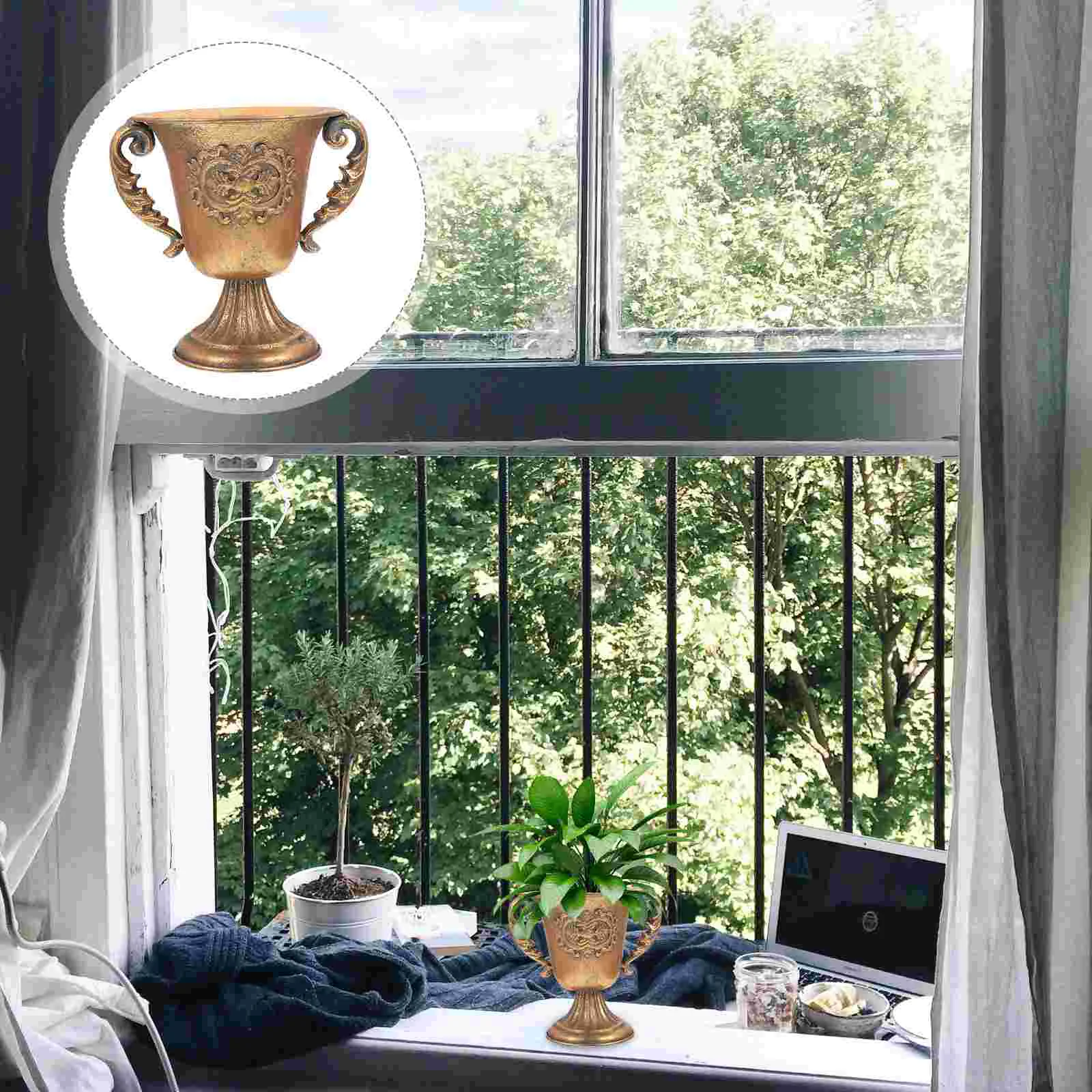 Trophy Shape Flower Planting Pot Retro Flower Pot Flower Holder Flower ...