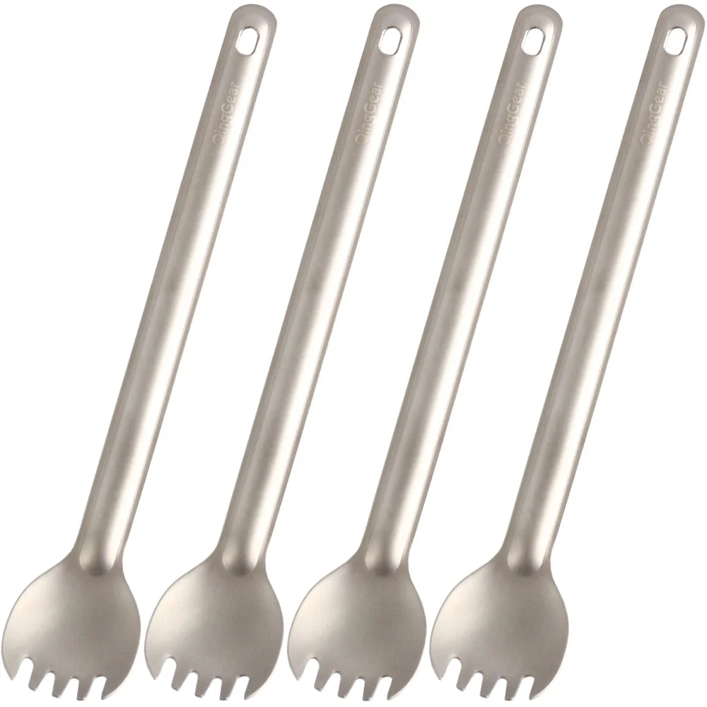 4PCS Tactical Titanium Long Handle Camping Spork Lightweight Portable ...