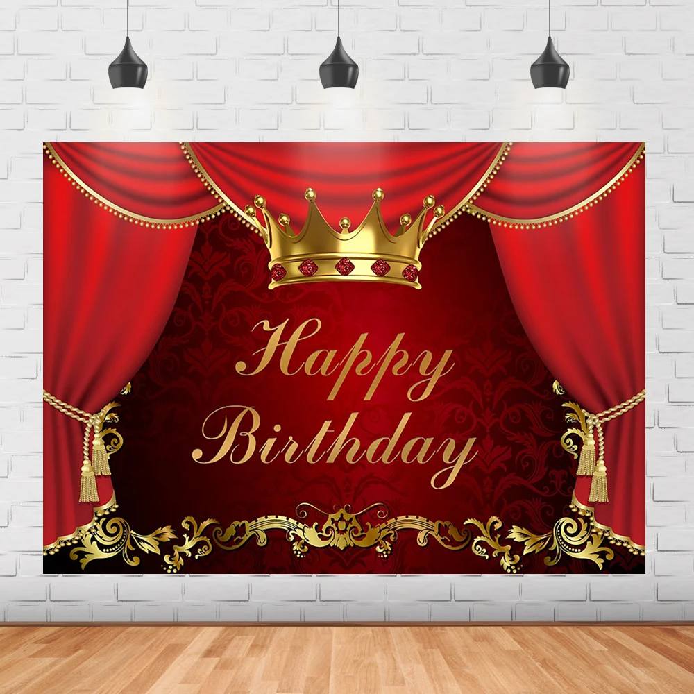 Red Curtain Birthday Backdrop Gold Crown Happy Birthday Portrait ...