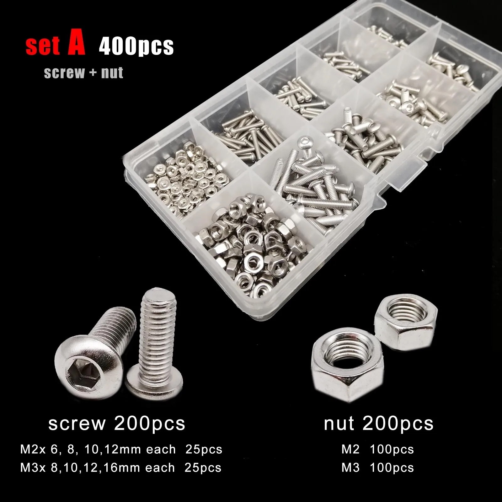 Set D 2100pcs -Kit d'assortiment de boulons et écrous en acier inoxydable 400-2100 M1.6 M2 M2.5 ...