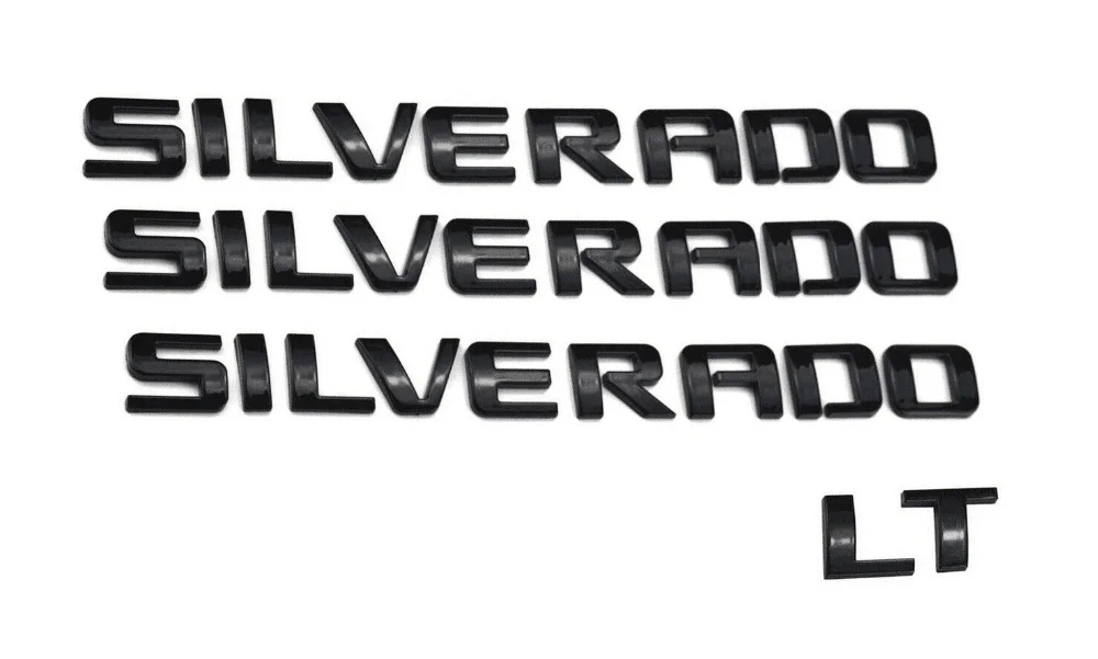 Gloss Black SILVERADO LT Letters Emblem Left Right Door Grill Tailgate ...
