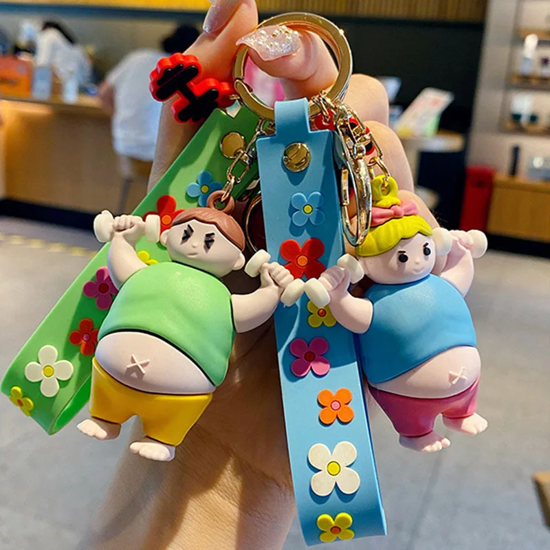 Cartoon-Lifting-Dumbbell-Start-Slimming-Fat-Men-Epoxy-Keychain-Cute ...