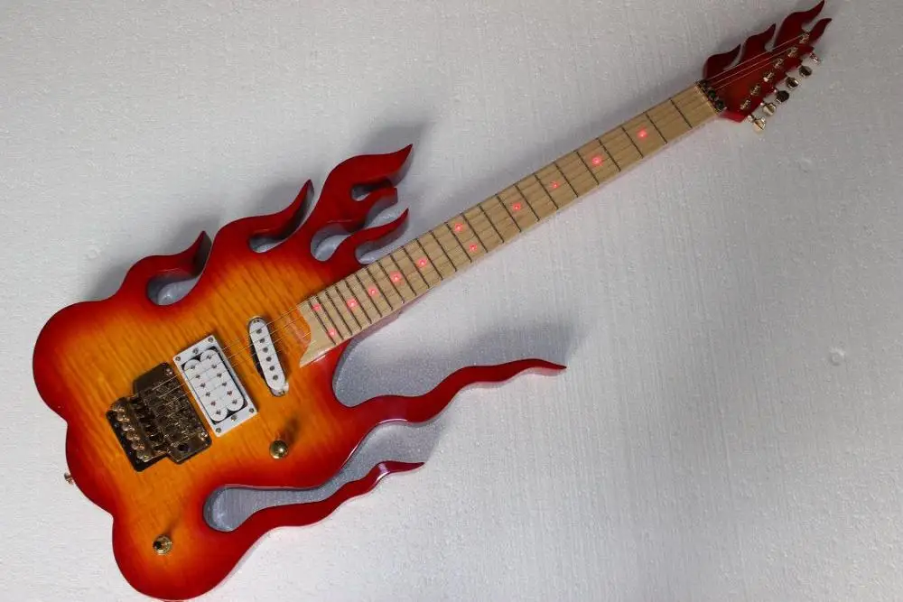 New style.fire shape Electric Guitar,honey color tiger flame top 6 ...