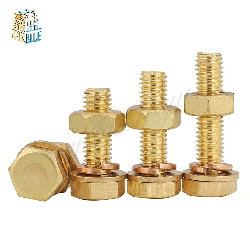 1-10pcs M4 M5 M6 M8 M10 M12 Copper Screw All-copper Nut Set Brass Outer Hexagon Screw Bolt Flat ...
