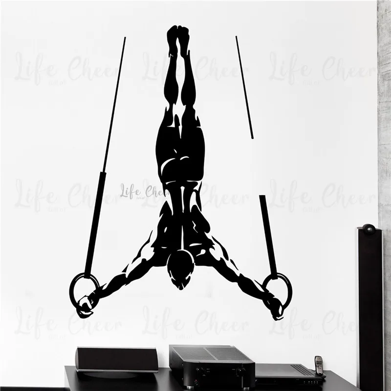 Gymnastic-Rings-Sports-Wall-Sticker-Inverted-Athlete-Vinyl-Wall-Decals ...