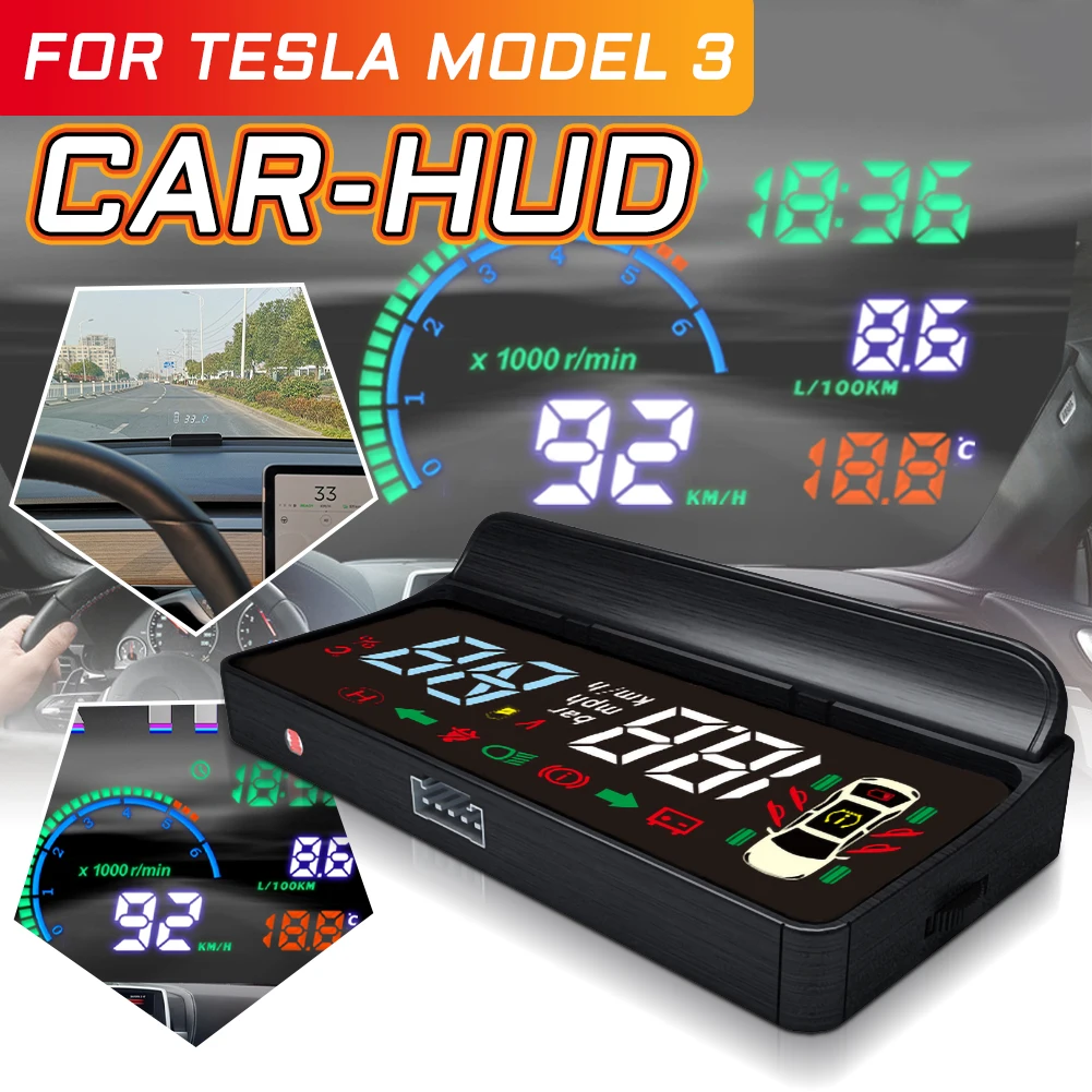 HUD 헤드 업 디스플레이 테슬라 모델 3 속도 전압 프로젝션 터닝 라이트 기어 프로젝터, 도어 알림|헤드업 디스플레이 ...