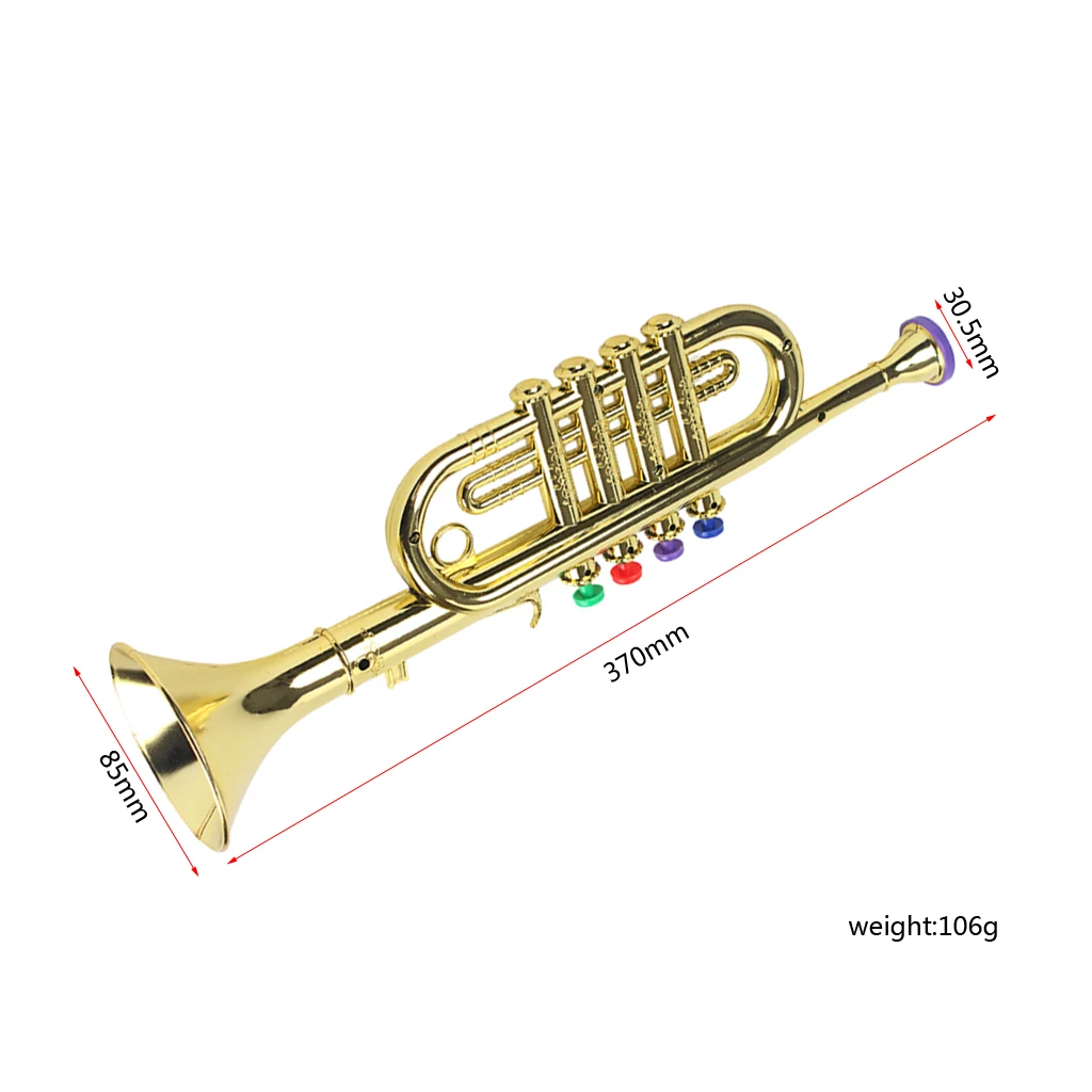 Gold 14-1/2 Inch Trumpet With 4 Colored Keys, Musical Wind Instrument ...