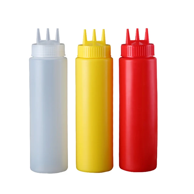 1PC 400ml Portable 3 Nozzles Squeeze Sauce Bottle Condiment Dispenser ...