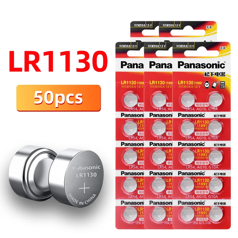 50pcs/lot Panasonic Alkaline Button Battery AG10 389 LR54 SR54 Battery Cell 1.5V AG10 LR1130 ...