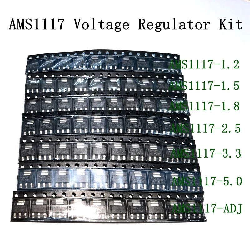 70pcs/lot Ams1117 Voltage Regulator Kit 1.2v/1.5v/1.8v/2.5v/3.3v/5.0v/adj 1117 7 Values Each ...